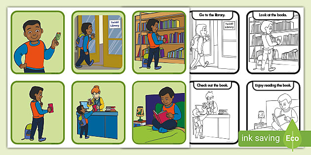 Getting a Book from the Library Multi-Step Sequencing Cards