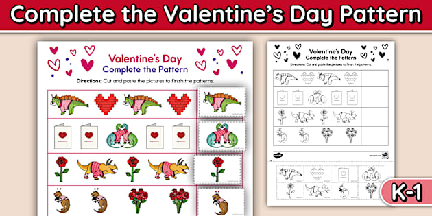 Valentine´s Day Complete the Pattern Cut and Paste Worksheet