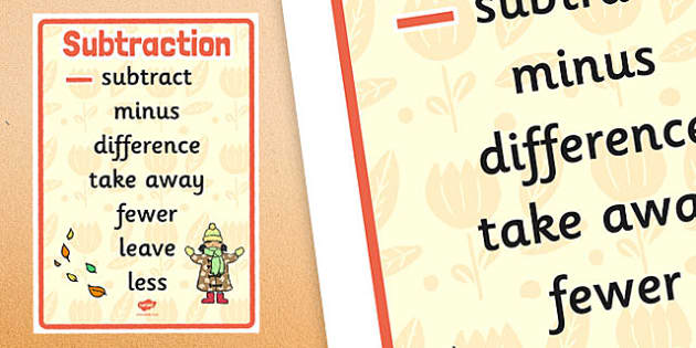 Autumn Themed Subtraction Vocabulary Display Poster - Twinkl