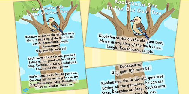 Kookaburra Sits in the Old Gum Tree Song Poster - song, poster