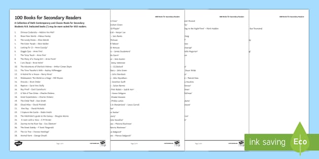100 Books for Secondary Readers Book List - Twinkl