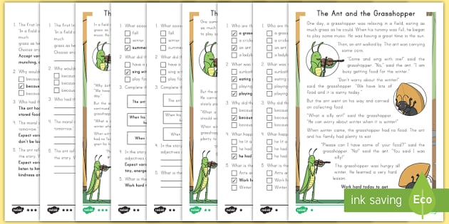 The Ant and the Grasshopper Reading Comprehension Differentiated ...