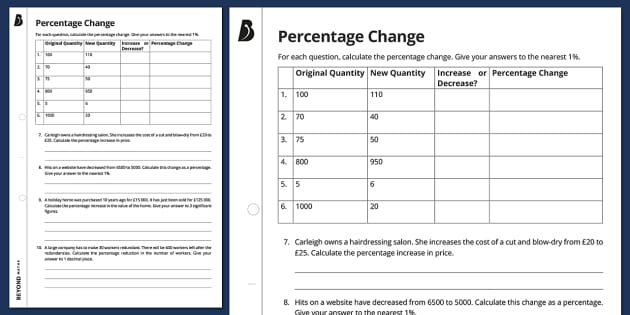👉 Percentage Change Worksheet (l'insegnante ha fatto)