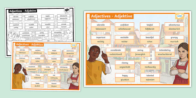 👉 German Adjectives Word Mat (teacher made) - Twinkl