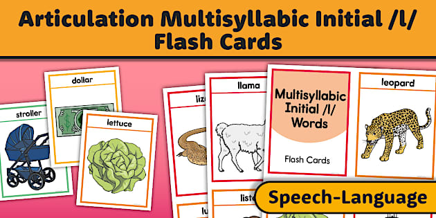 Articulation Multisyllabic Initial /l/ Words Flash Cards