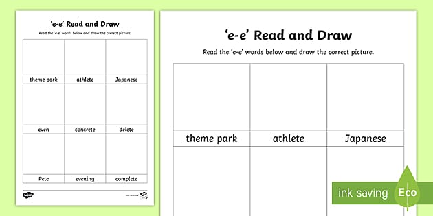 Magic e with 'e-e' Read and Draw Worksheet (teacher made)
