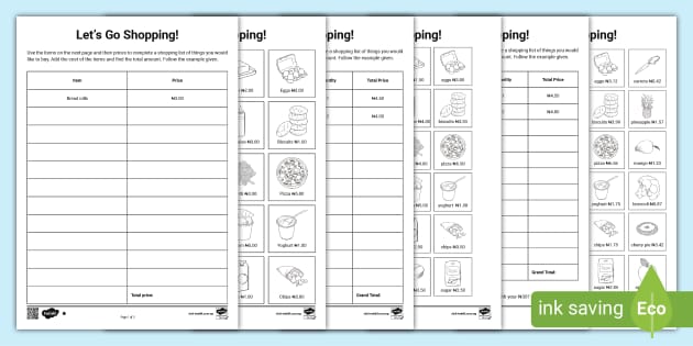 Nigerian Money: Shopping List (teacher made) - Twinkl