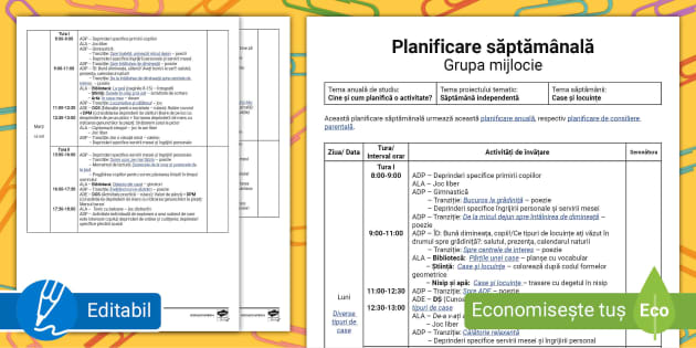FREE! - Case și locuințe – Planificare săptămânală grupa mijlocie
