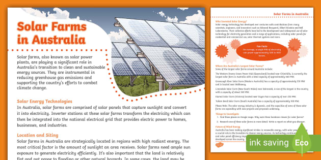 Solar Farms in Australia Fact File (Teacher-Made) - Twinkl