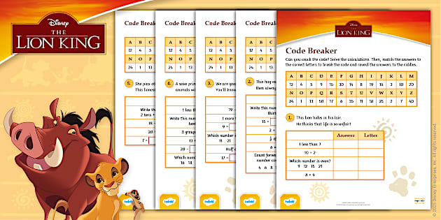 The Lion King: Math Codebreaker for 1st-2nd Grade - Twinkl