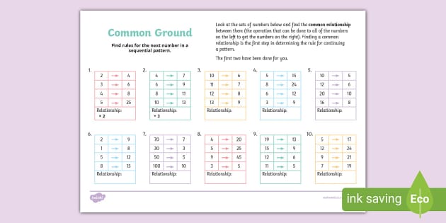 Year 3-4 Algebra: Common Ground Activity Sheet - Twinkl