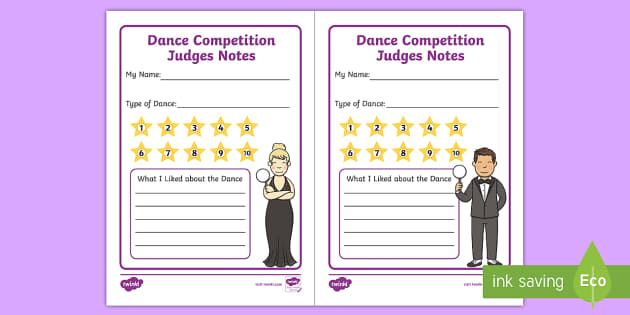 Dance Competition Judges Notes Worksheet
