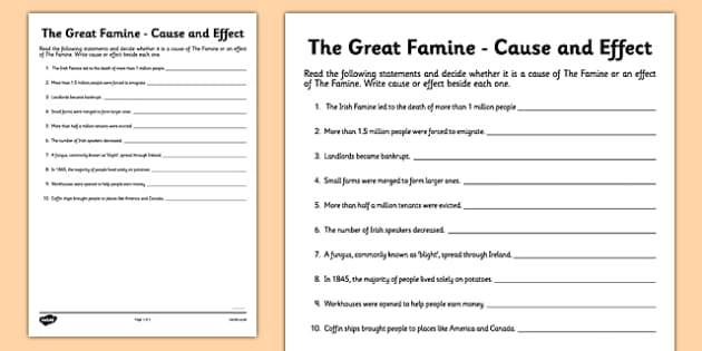 What Caused The Irish Potato Famine Worksheet | Twinkl