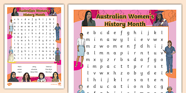 Australian Women's History Month Word Search (teacher made)