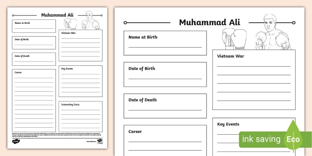 Muhammad Ali Fact File Template (teacher made) - Twinkl