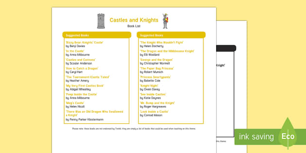 Castles and Knights Book List (teacher made) - Twinkl