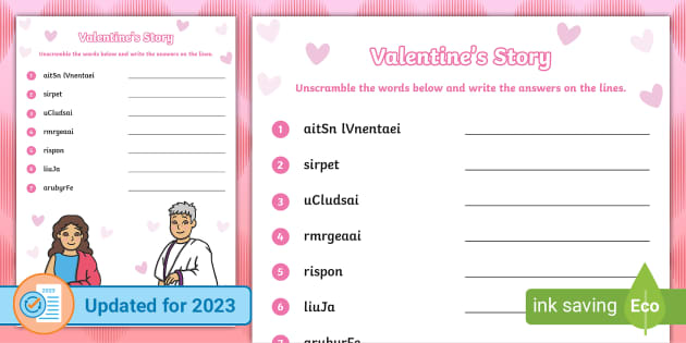 St Valentine Story Word Unscramble (teacher made) - Twinkl