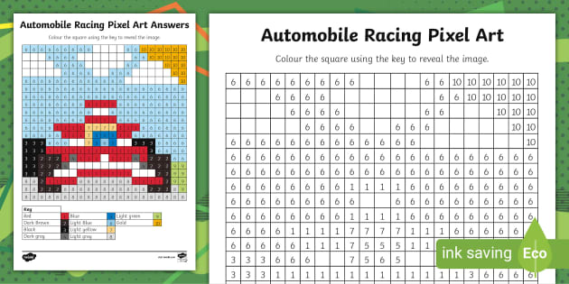 FREE! - Automobile Racing Pixel Art Template (teacher made)