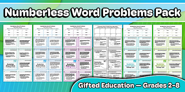 Numberless Word Problems Pack for Gifted Education | 2nd-8th Grade