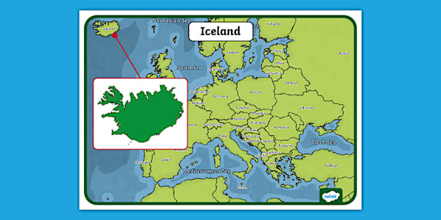 Iceland on Map of Europe Display Poster - Twinkl
