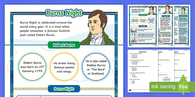 KS1 Burns Night Reading Comprehension (teacher made)