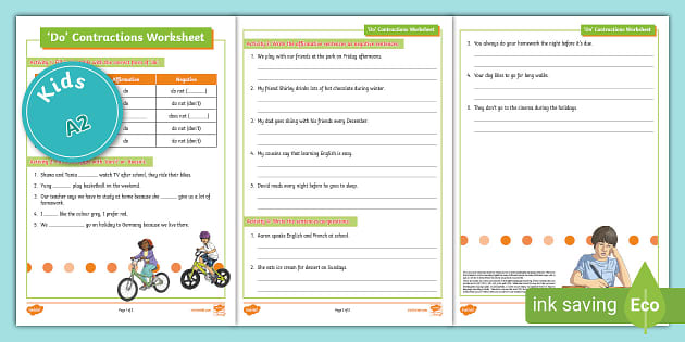 ESL 'Do' Contractions Worksheet [Kids, A2] (Teacher-Made)