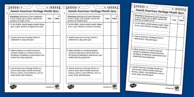 Jewish American Heritage Month Quick Quiz for 3rd-5th Grade
