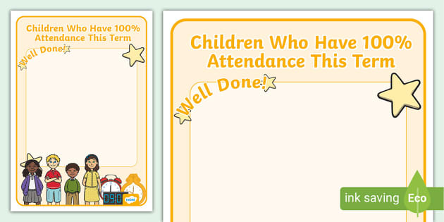 100% Attendance Mini Stand Up Certificates Desktoppers Free 10 Fresh ...