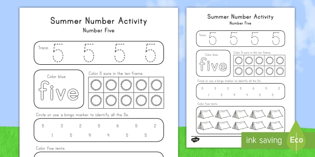 Summer Number Five Worksheet / Worksheet (teacher made)