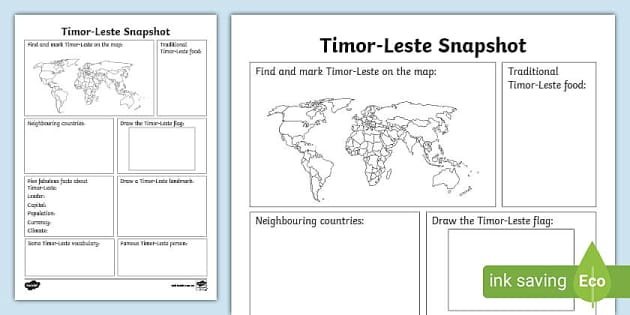 Timor-Leste Snapshot Worksheet - Geography Stage 2 - Twinkl