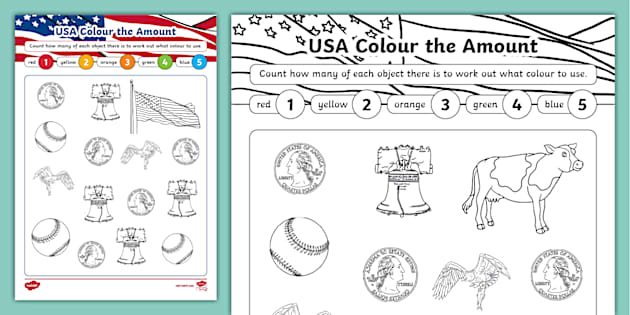 👉 USA Colour The Amount Worksheet - Twinkl