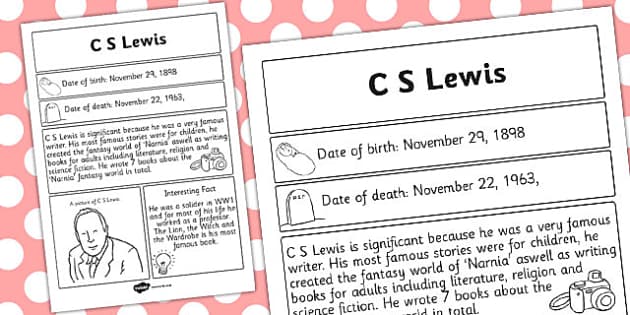 C S Lewis Significant Individual Fact Sheet - Twinkl