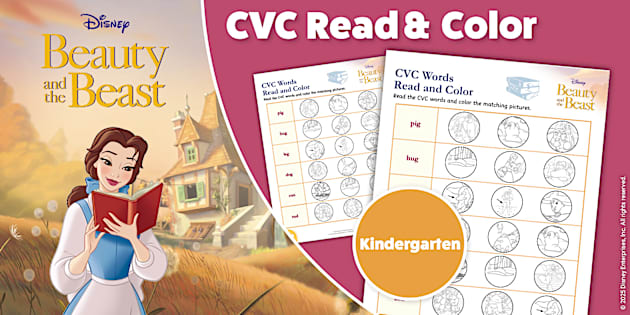 Beauty and the Beast: CVC Words Read and Color Worksheet
