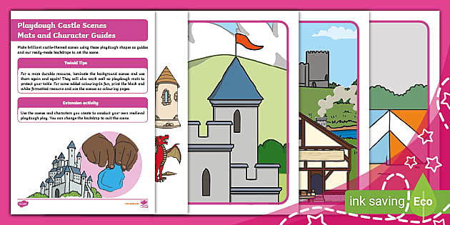 Playdough Castle Scenes Mats and Character Guides - Twinkl