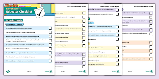 Educator Checklist: Return to Preschool (teacher made)