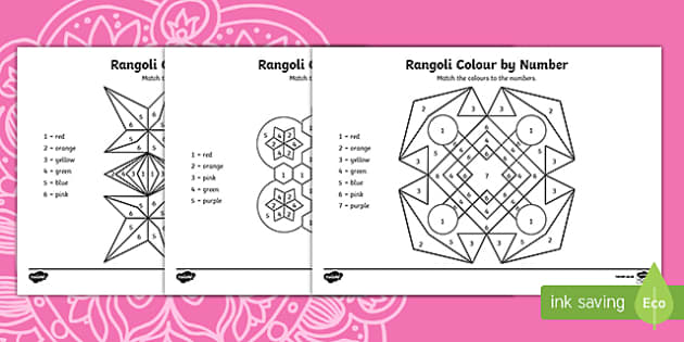 Rangoli Colour By Number Worksheet / Worksheets - Twinkl