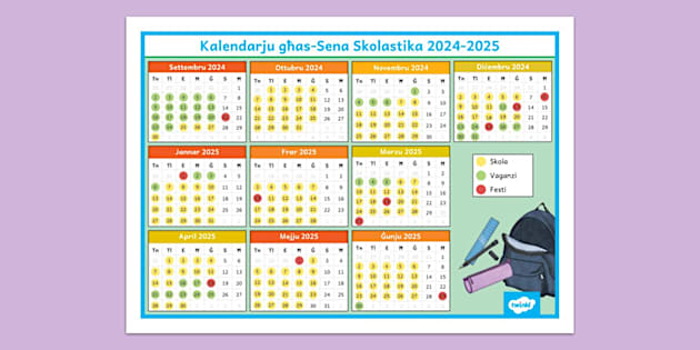 Kalendarju għas-Sena Skolastika 2024-2025 - Twinkl
