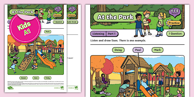 YLE Movers - Listening Part 1 - Practice Sheet (At the Park) [A1]