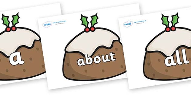 100 High Frequency Words on Christmas Puddings - Twinkl