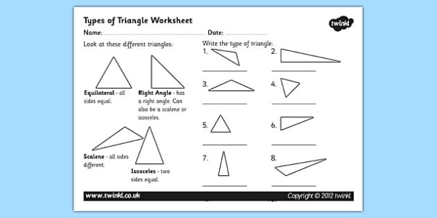 Types Of Triangles Worksheet Activity Sheet Triangles