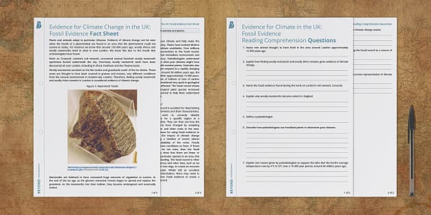 GCSE Evidence for Climate Change Fossil Evidence Reading Comprehension