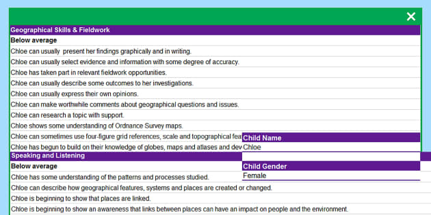 KS3 Geography Report Statements Differentiated Spreadsheet