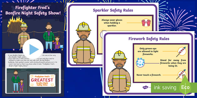Firefighter Fred's Bonfire Night Safety Story PowerPoint and Display Pack