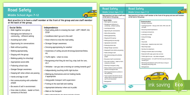 Middle School Road Safety Checklist (teacher made) - Twinkl