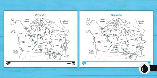 Map of Canada with Bodies of Water (teacher made) - Twinkl