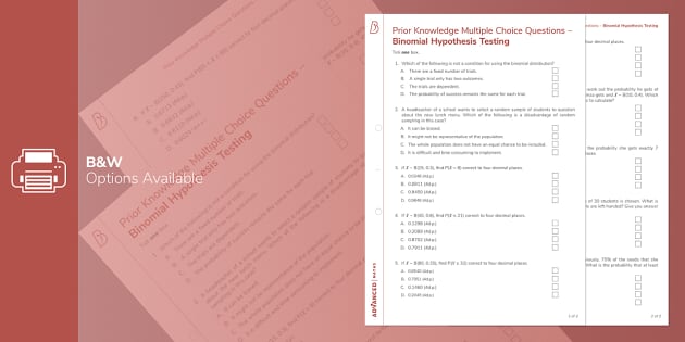 👉 Binomial Hypothesis Testing - Prior Knowledge Multiple-Choice Questions 👉 Binomial Hypothesis Testing - Prior Knowledge Multiple-Choice Questions