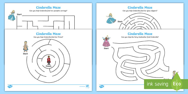 Cinderella Differentiated Maze Worksheet / Worksheet Pack
