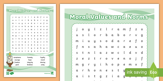Moral Values Word Search (teacher made)