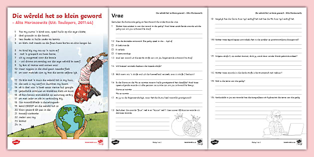 Die Wêreld het so klein geword - Gedig en Aktiwiteitskaart