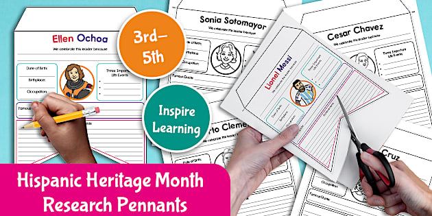 Hispanic Heritage Month Bulletin Board Research Pennants